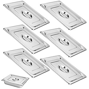Joyibay 6 PCS Steam Table Pan Lids, 13 x 10.6 x 0.8 Inches,1/2 Half Size, Solid Hotel Pan Covers, Bulk 304 Stainless Steel Roasting Food Tray Lids with Handle for Restaurant Catering