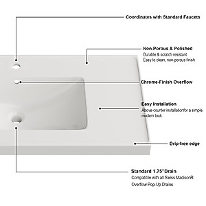 JPND White Shaker Style 36" Bathroom Vanity with Sink Top, Wooden Double Door Bathroom Storage Vanity with Soft-Close Door and 4 Drawers (Faucet and Knobs Not Included)
