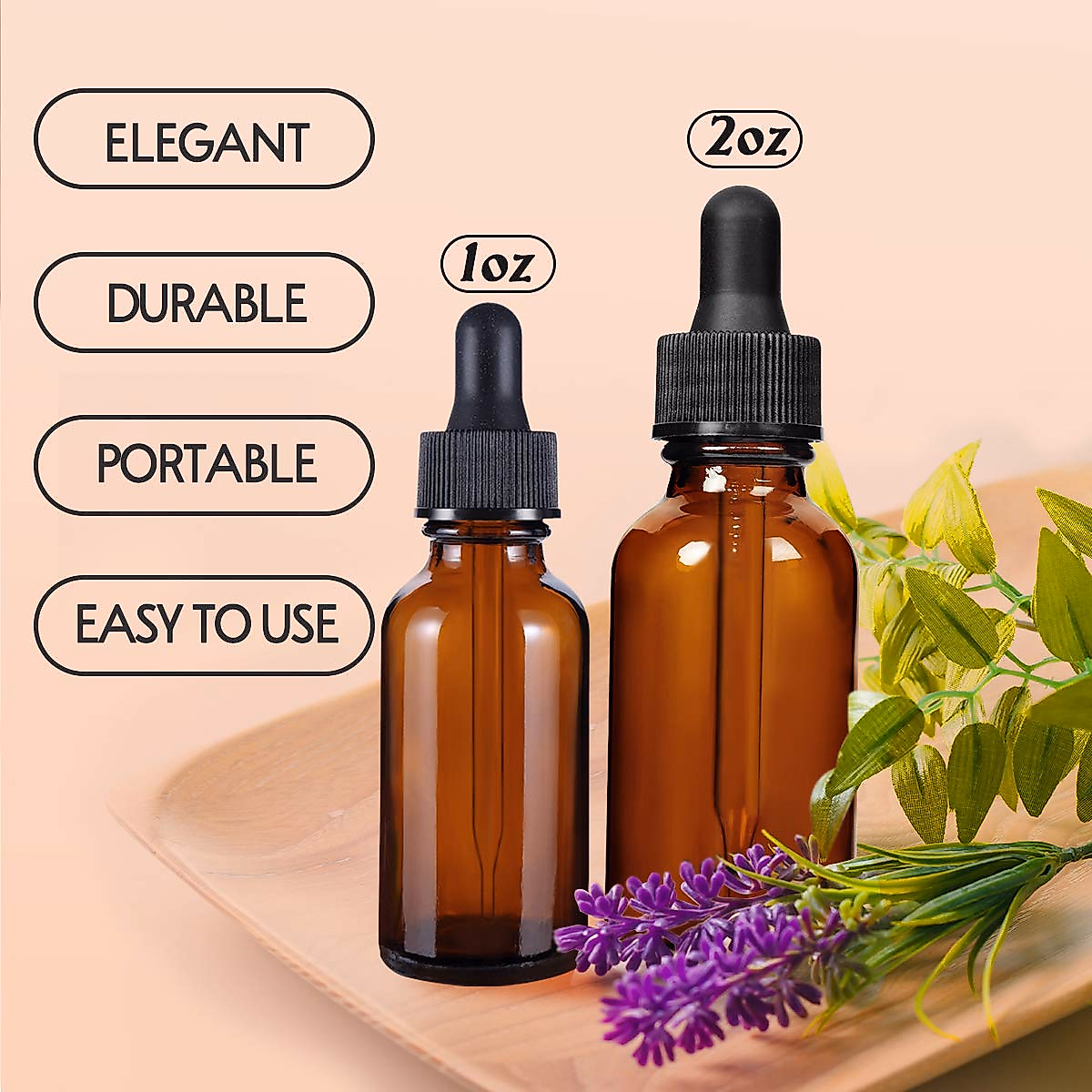 Eternal Moment 1 oz Eye Dropper Bottle(48 Pack), 30ml Amber Glass Bottles with Glass Eye Dropper for Essential Oils, Chemistry Lab Chemicals, Colognes & Perfumes