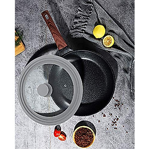 TOPULORS Universal Lid for Pots, Pans and Skillets, Tempered Glass with Silicone Rim Fits All 9 to 11 Inch Diameter Cookware, Frying Pan Cover, Replacement Lid, Dishwasher Safe, Grey