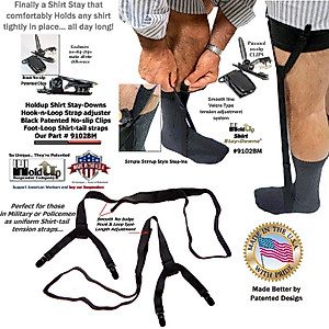 Hold-Ups Stay-downs Dress Shirt Stays Y-Style Metal with USA Patented No-slip Clips