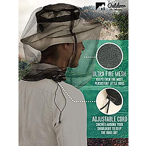 Bug Head Net Mesh - Bug Face Netting for Hats - Insect Net Mask Cover from Gnats, No-See-Ums & Midges with Extra Fine Fly Screen Holes - Outdoor Protection for Men & Women