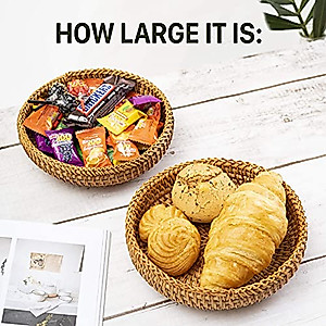 Small Key Bowl for Entryway Table Wicker Decorative Bowls Keys Holder Basket Handmade Woven Display Wall Baskets Rattan Fruit Candy Wallet Storage Organizing Kitchen Countertop (XS: 7.3" Set 1)