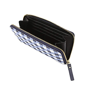Kate Spade Hyde Lane Gingham Michele Zip Around Wallet New Navy/White