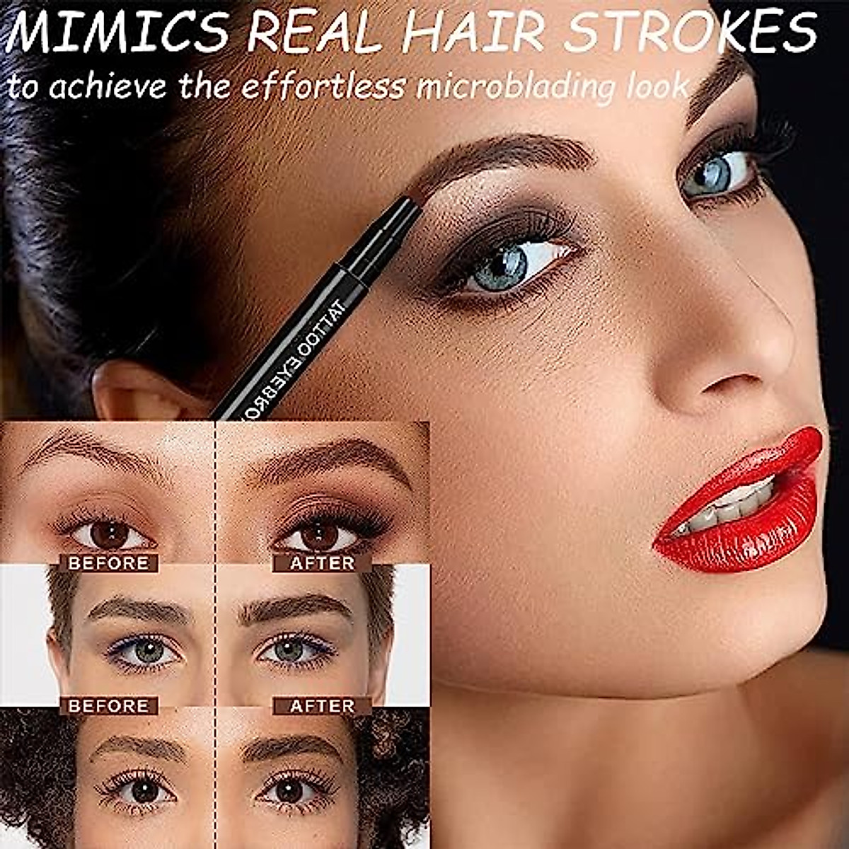 Eyebrow Pen, Eyebrow Pencil For Eye Makeup,4-Tip Microblade Brow Pen, Long Lasting, Waterproof and Professional Eyebrow Pencil, Creates Natural Looking Eyebrows Make-Up(2pcs light brown)