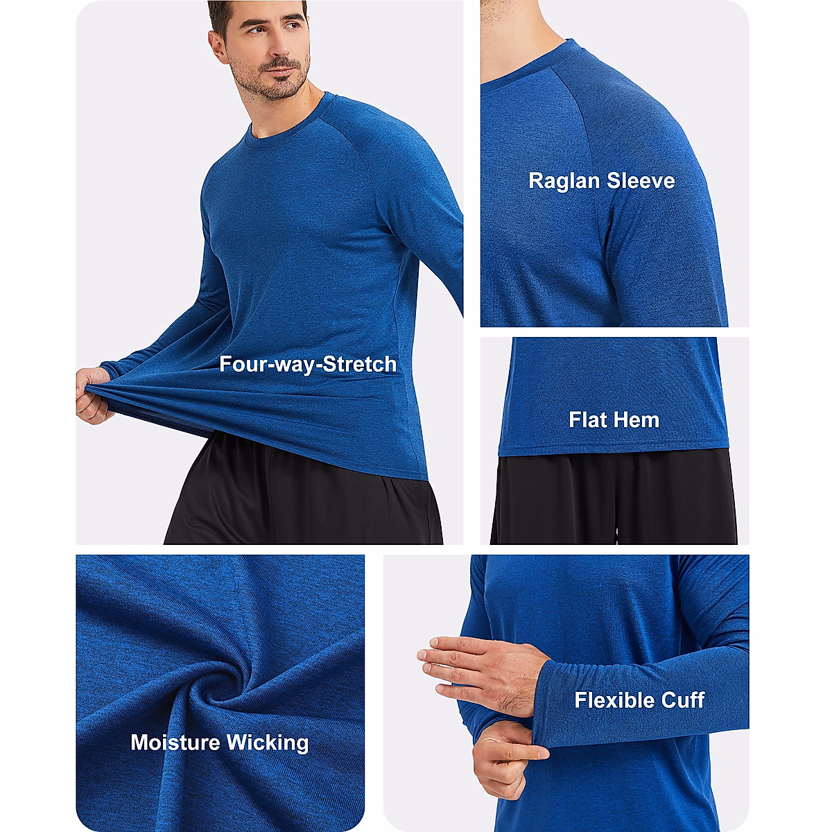MLYENX 4-7 Pack Long Sleeve Shirts for Men Quick Dry Moisture Wicking Mens Long Sleeve Tee Shirts Workout T Shirts
