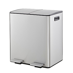 Casa Andrea Milano 10-Gallon Hands-Free Dual Compartment Recycling Kitchen Step Trash Can with Soft-Close Lid, Plastic Inner Buckets