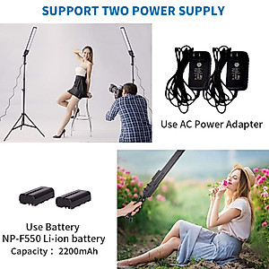 GSKAIWEN LED Video Light Battery Powered Photography Light Portable Handheld Wand,Dimmable 2800-5500K Photo Studio Light Kit with NP-550 Li-ion Battery and Stand for Portrait, YouTube,Outdoor Video