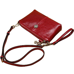Women's Leather Wristlet Clutch Crossbody Bag, Small Shoulder Bag Cross Body Handbag Purse (Red)