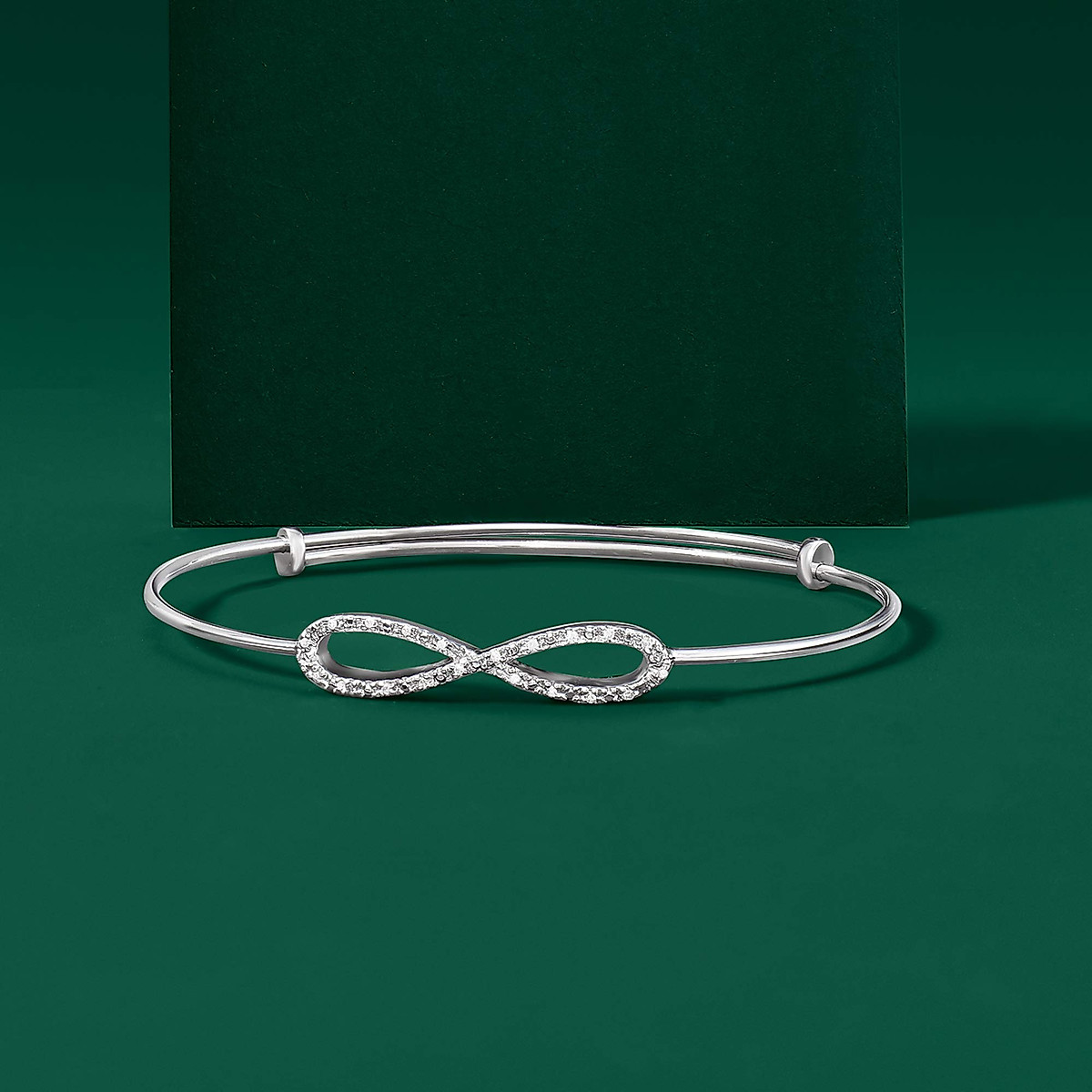 Ross-Simons Diamond-Accented Infinity Symbol Bangle Bracelet in Sterling Silver