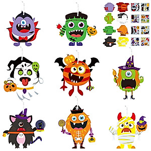 WATINC 123pcs Halloween Monster Crafts Kits for Kids, Halloween Hanging Ornaments DIY Make Your Own Monster Set Art, Halloween Handcraft Home Classroom Game Activities Party Favors Tree Decoration
