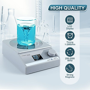 ANZESER Digital Magnetic Stirrer w/Timer, 100fl.oz Magnetic Stir Plate, Magnetic Mixer w/LCD Display, Lab Stirrer w/Stir Bar (NO Heating)