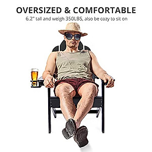 LUE BONA Adirondack Chairs Set of 4, Black Poly Adirondack Chairs with Cup Holder, 300LBS Modern Adirondack Chair Weather Resistant, Outdoor Patio Chair for Fire Pit, Patio, Law, Balcony, Backyard