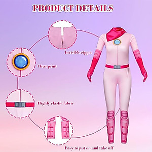 KDFJIEelf Peach Super Brothers Costume for Girls, New Models Peach Cosplay Combat Bodysuit, for Halloween (120(7Y)
