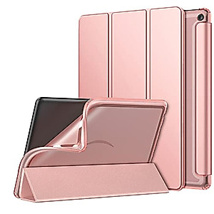 MoKo Case Fits All-New Kindle Fire HD 10 & 10 Plus Tablet (11th Generation, 2021 Release) 10.1", Soft TPU Translucent Frosted Back Cover Protector Multi-Angle Smart Shell, Auto Wake/Sleep, Rose Gold