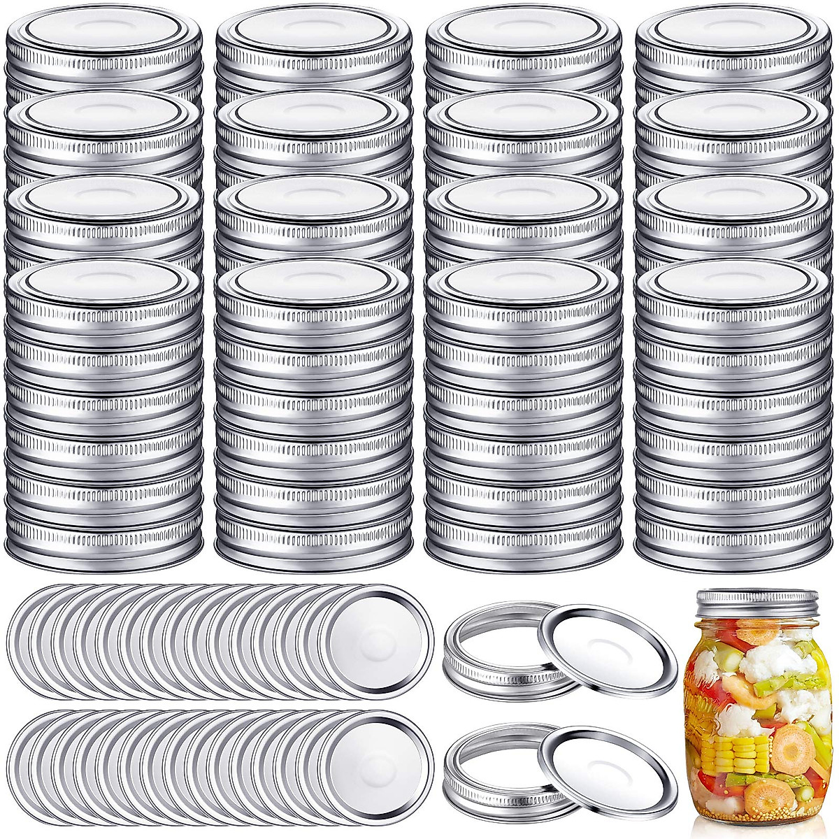200 Pieces 70 mm Regular Mouth Canning Jar Lids and Bands Silicone Canning Lids with Silicone Seals Rings Split-type Leak Proof Canning Jar Caps