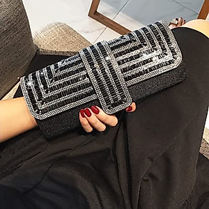 RISNREN Evening Bag Clutch Purses for Women,Glitter Rhinestone Clutch Purses for Wedding Party Formal Dressy Handbag with Shoulder Chain (Black)