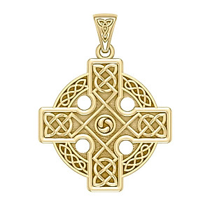 Celtic Cross Triskele Solid Gold Pendant GTP477 18K