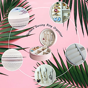 Travel Jewelry Case Travel Portable Personalized Pink Flower Jewelry Box for Necklace Earring Ring Organizer Storage Holder Boxes Accessory Unique Birthday Gifts for Women Teen Girls Initial B