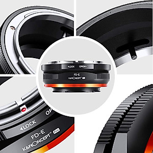 K&F Concept FD to E Mount Lens Mount Adapter Comaptible for Canon FD FL Mount Lens to E NEX Mount Mirrorless Cameras with Matting Varnish Design Comaptible for Sony A6000 A6400 A7II A5100 A7 A7RIII