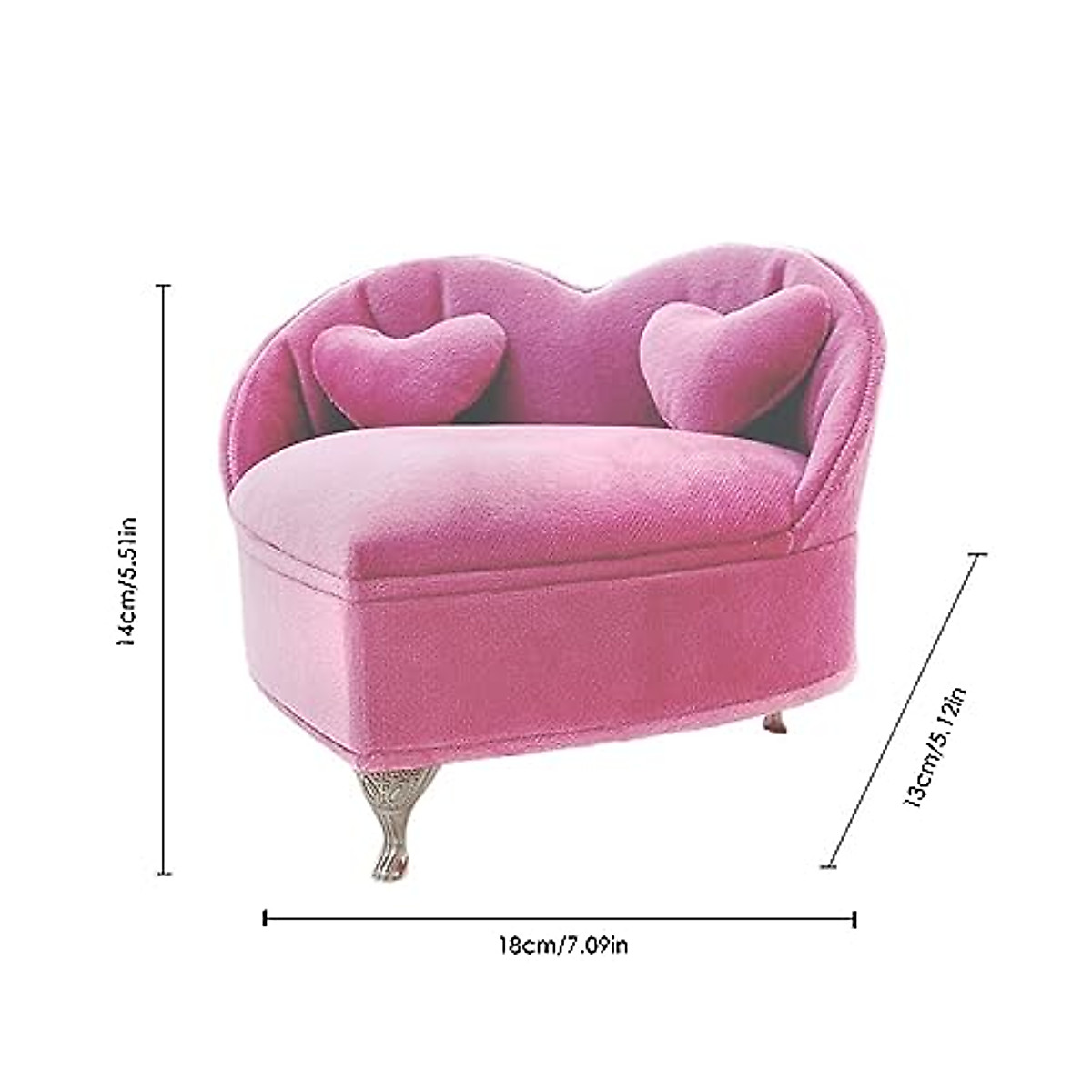 Mini Pink Jewelry Box Creative Sofa Armchair Jewelry Organizer for Necklace Earrings Bracelets Rings Dollhouse Furniture (Pink Heart Chair, 14cm*18cm*13cm)