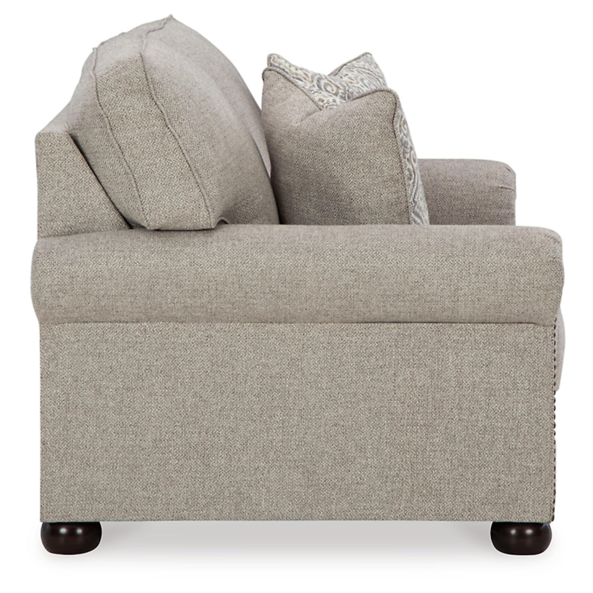Signature Design by Ashley Gaelon Transitional Loveseat with Nailheads and 2 Accent Pillows, Beige
