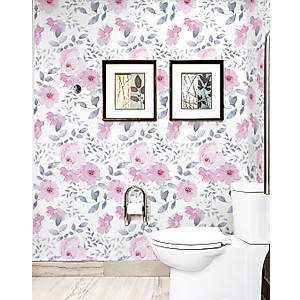 Floral Wallpaper Floral Contact Paper Peel and Stick Wallpaper Boho Wallpaper for Bedroom Pink Flower Wallpaper Leaf Wallpaper Self-Adhesive Removable Wallpaper Watercolor Kids Nursery 17.3“×78.7”