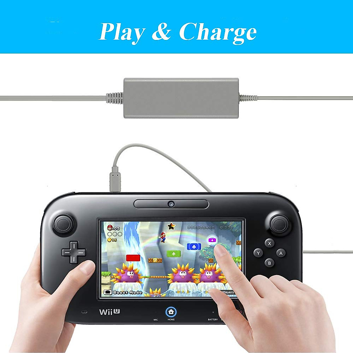Gamepad Charger for Wii U - AC Power Adapter with Battery Pack for Controller Accessories Bundle and Console