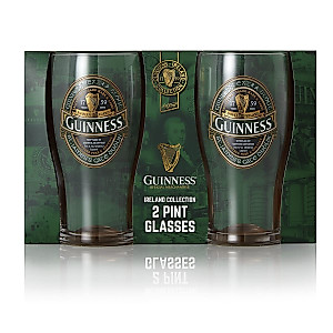 Guinness Stout Beer Glass Green Ireland Collection Twin Pack | Official Merchandise Pint Glasses Set of 2 | Perfect Irish gifts for Beer Lovers