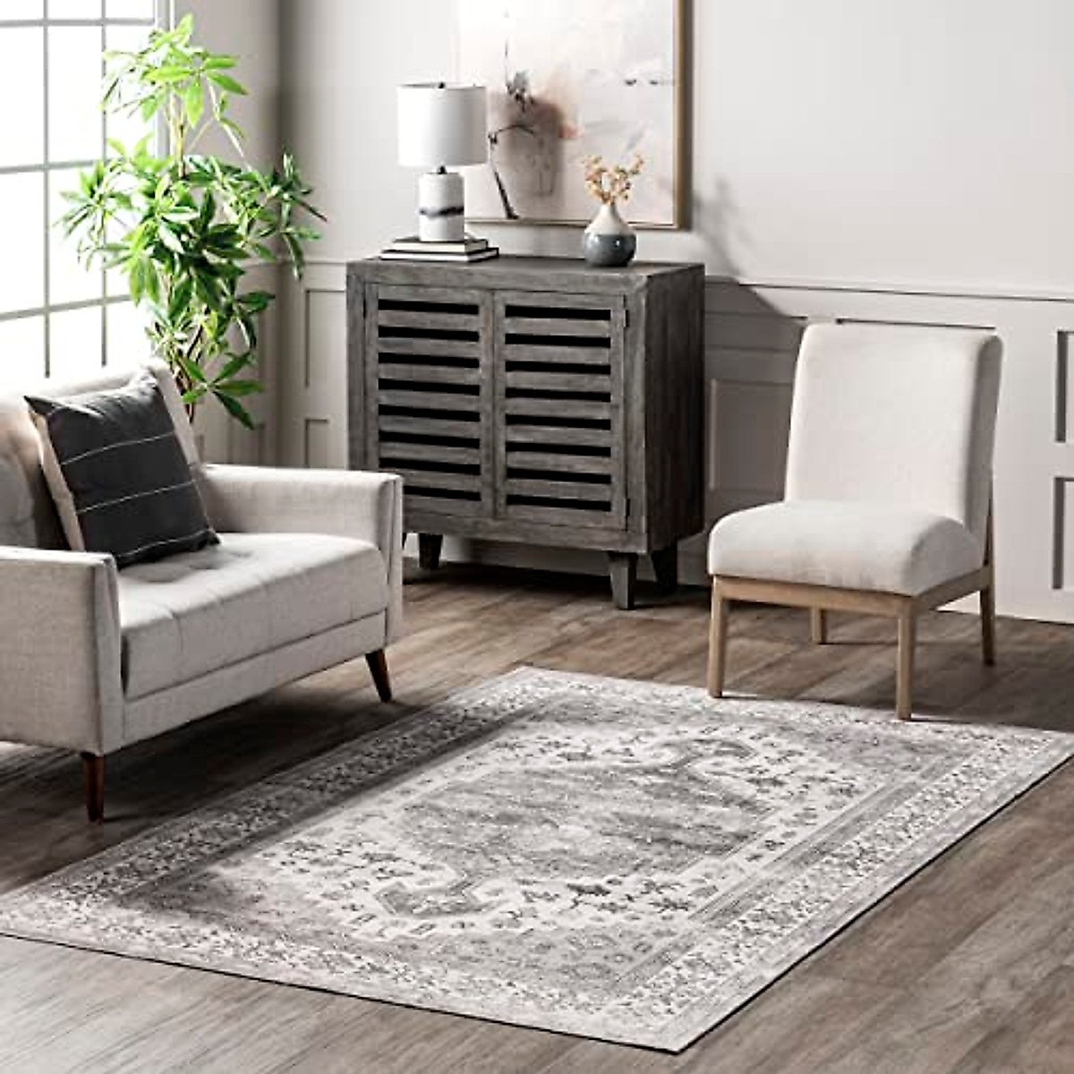 nuLOOM Medallion Bordered Machine Washable Area 8' x 10'