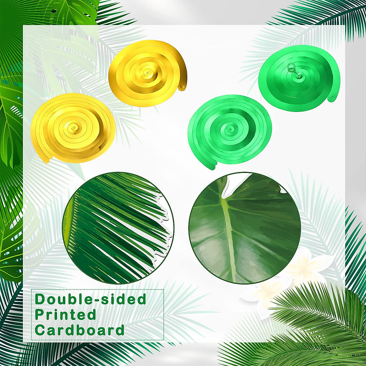 Geyee 51 Pcs Hawaiian Luau Party Palm Leaves Swirl Decorations Green Palm Leaves Hanging Decoration Ceiling Tropical Safari Jungle Party Decor for Summer Beach Baby Shower Birthday Supplies