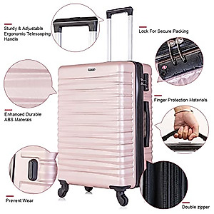 Apelila 4 Piece Luggage Sets,Expandable Travel Suitcase TSA Spinner Hardshell Lightweight w/Free Suitcase Cover& Hanger (Rose Gold With TSA Lock And Zipper Expansion)