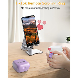 Remote Control for TikTok, Page Turner for Kindle App, Bluetooth Camera Video Recording Remote, Scrolling Ring for TIK Tok, iPhone, iPad, iOS, Android - Purple