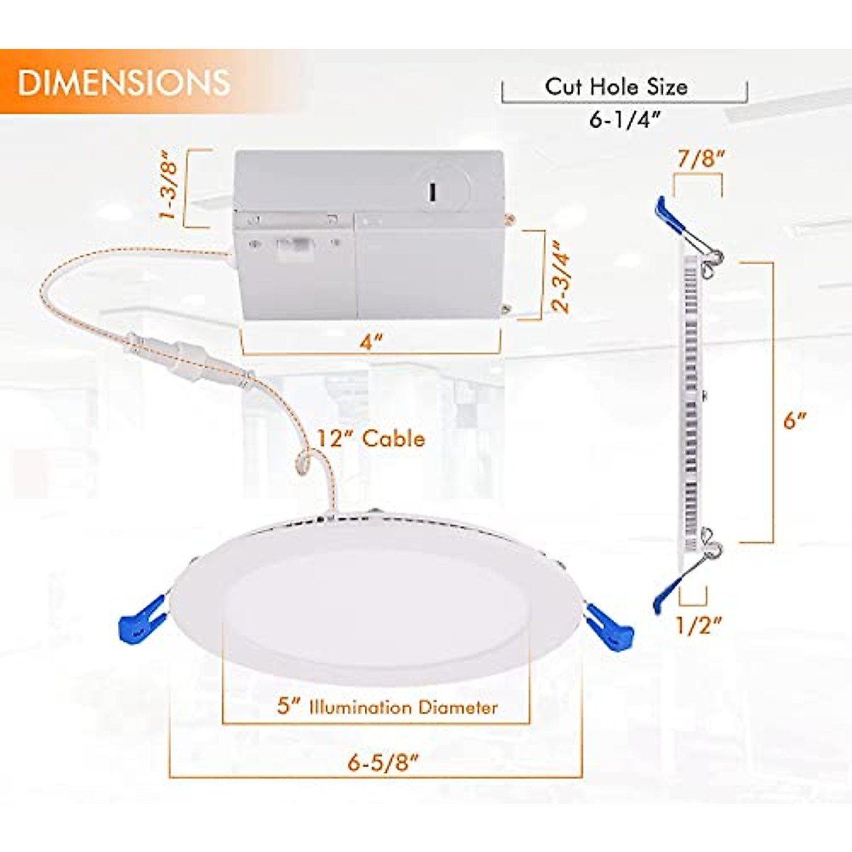 CLOUDY BAY 6 inch 3000K/ 4000K/ 5000K 3 Color Temperature Selectable,Dimmable Recessed Lighting 15W CRI90+,Ultra Thin LED Recessed Light with Junction Box,IC Rated, Air Tight,ETL/JA8,White,6 Pack