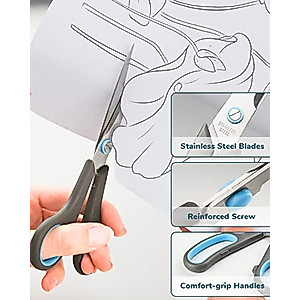 Teskyer Scissors Set of 4 Pack, 4 Sizes All-Purpose Stainless Steel Scissors with Comfort Soft Grip for Craft, School, Office and Family Daily Use, 9.6"/8.4"/6.3"/5.5", Blue & Grey