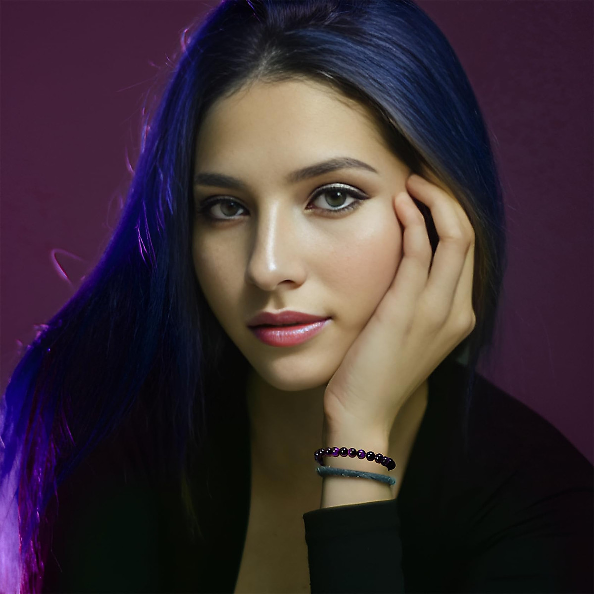 MILAKOO 8mm Natural Stone Bracelet Yoga Semi-Precious Beads Tiger Eye Bracelet Purple Color