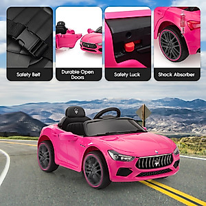 TOBBI Kids Ride on Car, 12V Licensed Maserati Ghibli, Electric Car for Boy Girl with Remote Control, 3 Speeds, Music, Bright Lights, MP3, USB, Electric Vehicle for Kids Ages 3-6 Years, Pink