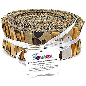 Soimoi 40Pcs Floral Artistic Print Precut Fabrics Strips Roll Up 1.5x42inches Cotton Jelly Rolls for Quilting - Light Brown