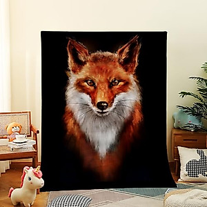 Fox Blanket Decor Soft Plush Sherpa Warm Animal Flowers Fleece Blankets Living Room Breathable Lightweight Throw for Kids Girls Boys Adult (100x130cm(40"x50"))