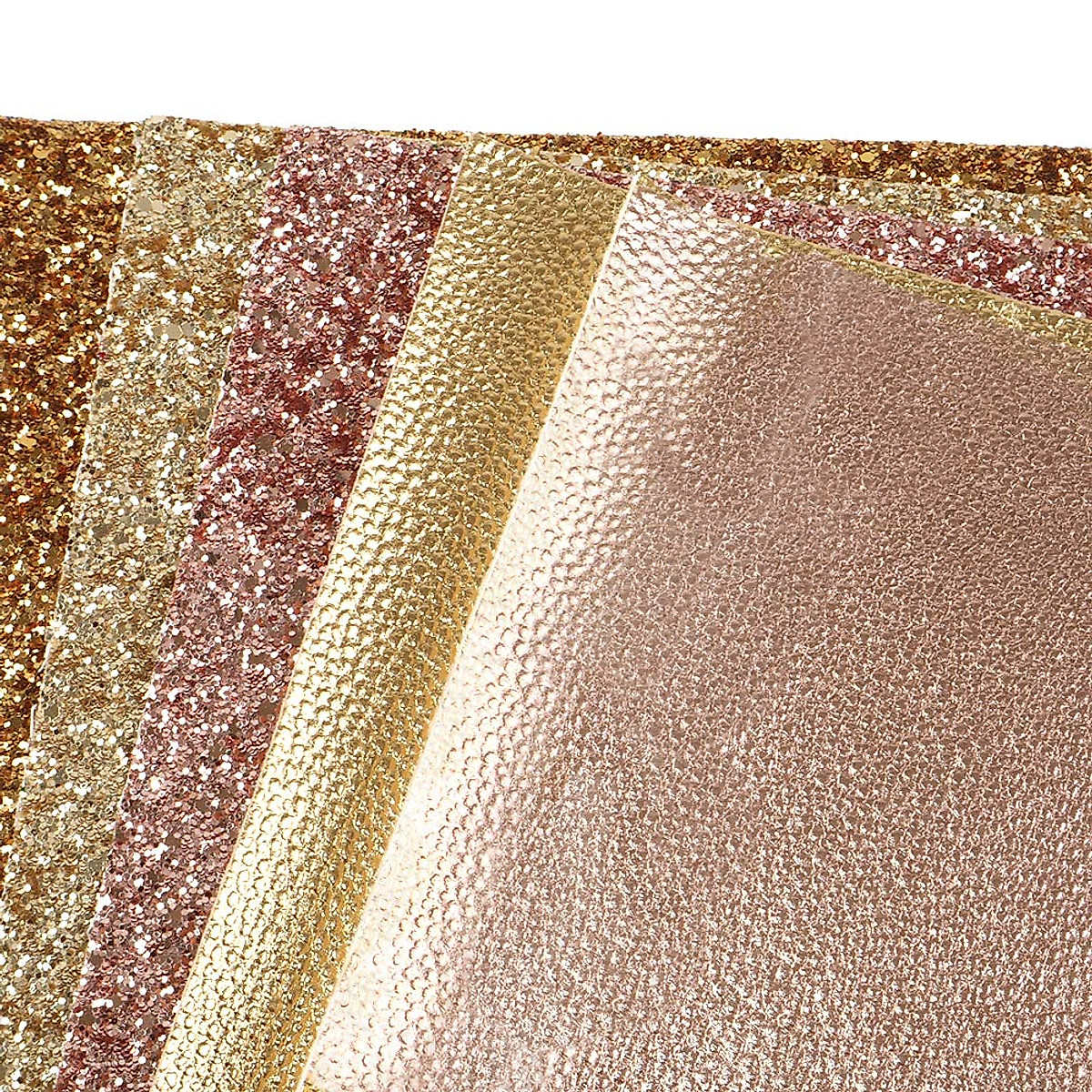David accessories Chunky Glitter Faux Leather Sheets Metallic Grain Texture Pattern Fabric Crafts 5Pcs 7.7" x 12.9" (20 cm x 33 cm) for DIY Bows Clips Making Materials (Gold Series)
