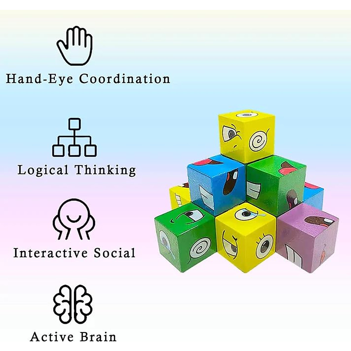 Gytera Expressions Matching Block Wooden Puzzles Face-Changing Magic Cube Educational Montessori Toys Matching Block Puzzles, ​Parent-Child Board Games for Kids Ages 3 Years and Up (64 Cards)