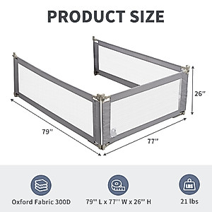 wanan Bed Rail for Toddlers, 3 Pack Extra Long Baby Bed Rail Guard for Kids, All-Round Sturdy Baby Bed Fence, Infants Bed Guardrail, Fit Queen King Mattress, 79 x 79 x 77 (Gray Without Pattern, King)