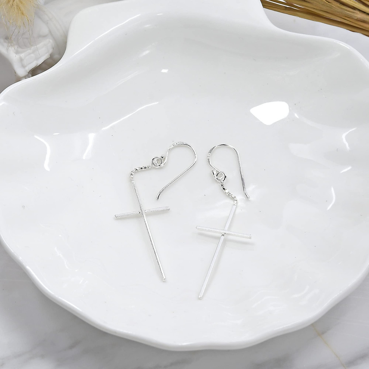 AeraVida Minimalist Christian Cross Drop Sterling Silver Dangle Earrings