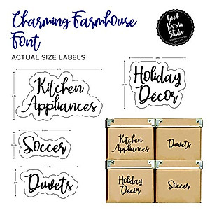 Good Karma Studio 150 Labels for Storage Bins + 15 Blank Labels, Household Labels, Farmhouse Font, Linen Closet, Home Office, Kids', Garage