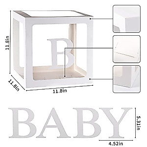 V-LIFE Clear Baby Boxes with Letters for Baby Shower,Baby Shower Decorations, Transparent Ballon Boxes Backdrop,Baby Shower Birthday Party,Gender Reveal,Reusable Favors In Giftbox, Baby Blocks（White）