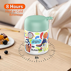 Insulated Food Jar for Hot Food, Runkrin 16oz Thermos Vacuum Double Wall Lunch Container with Spoon, Leak Proof Stainless Steel Thermal Bento Box for Kids Boys Girls Adults