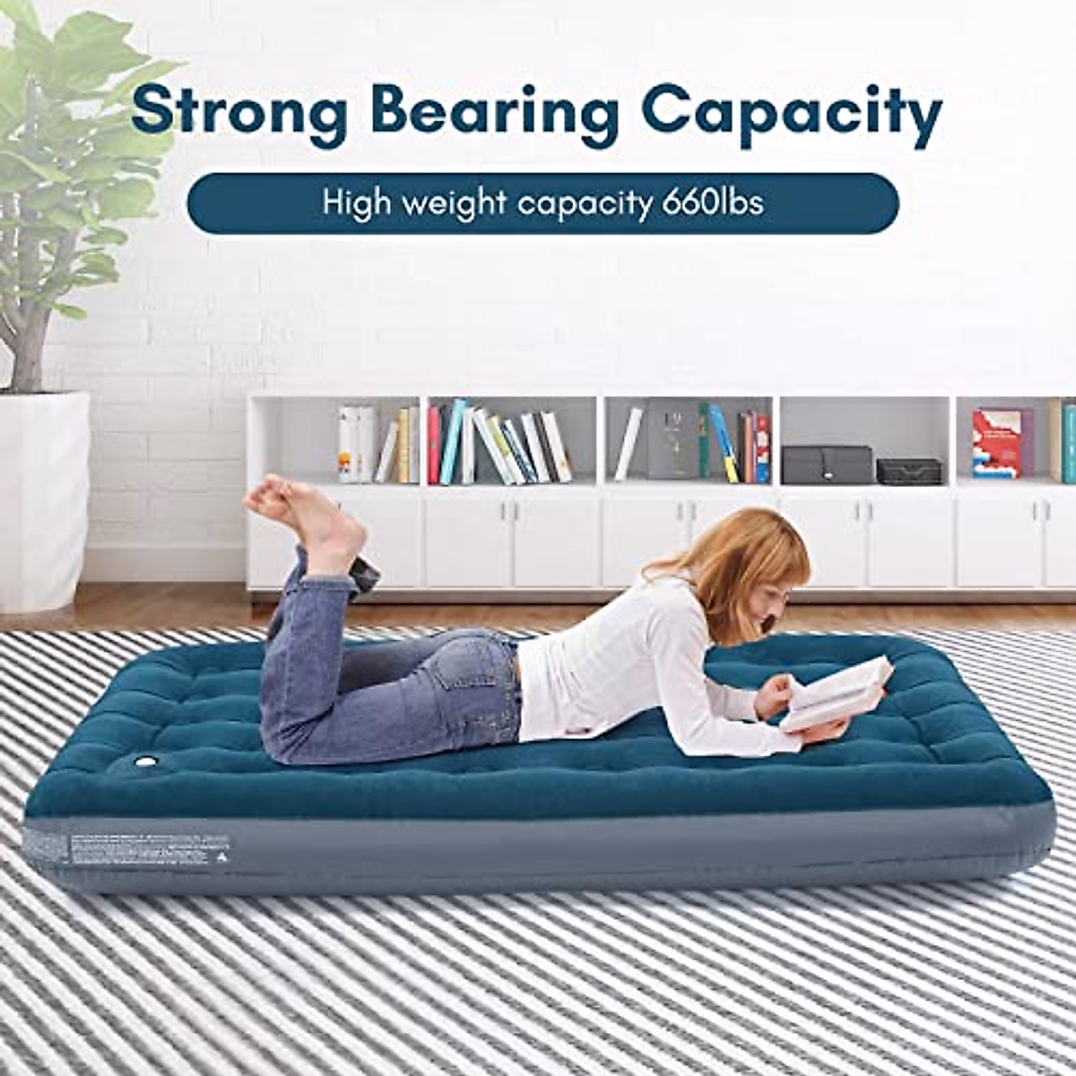 Full Size Air Mattress Double Air Bed with Foot Pump - Foldable Blow Up Mattresses with Flocked top - Portable Inflatable Beds with Patch Kit for Backpacking Tent Camping/Home/Traveling (75"*54")