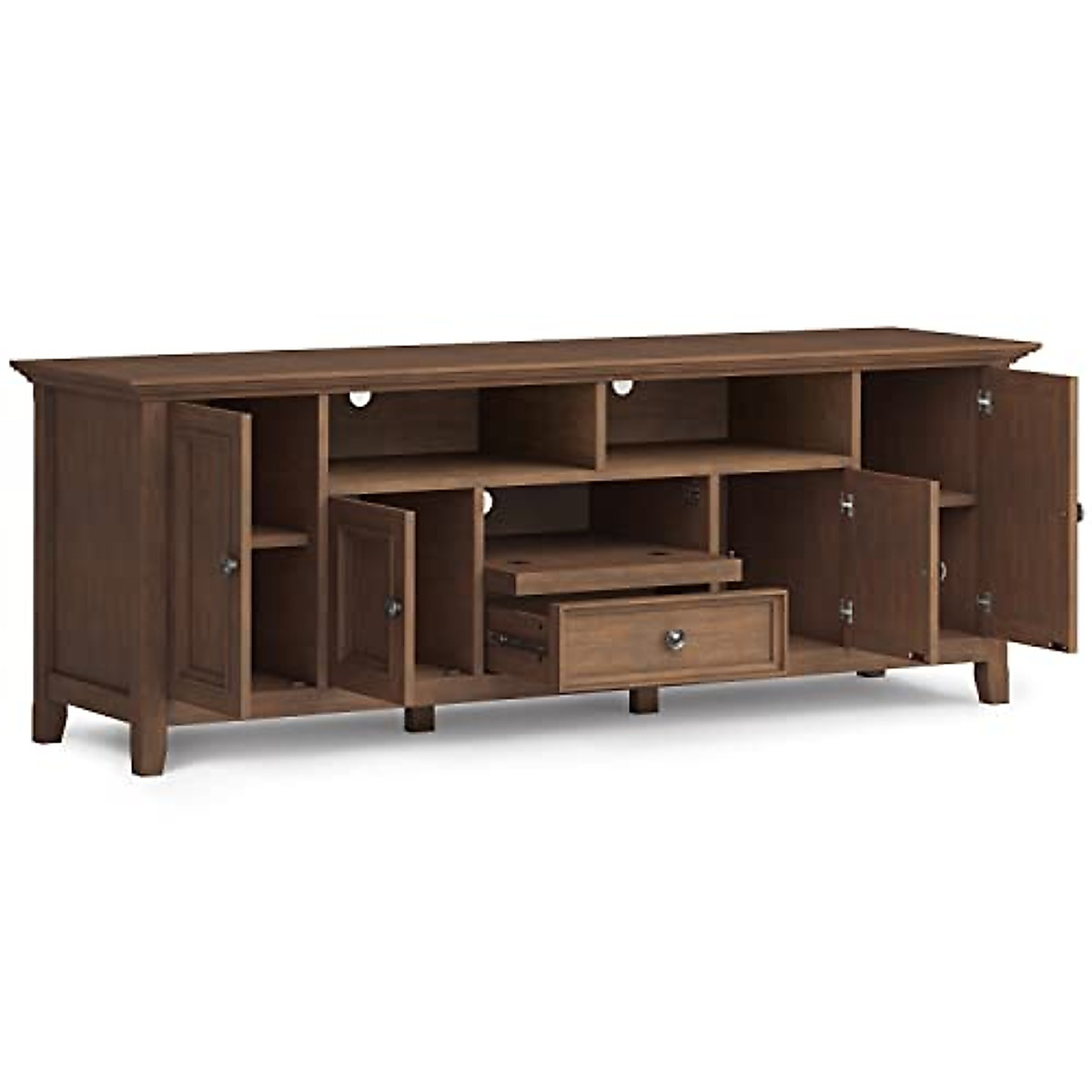SIMPLIHOME Amherst SOLID WOOD 72 Inch Wide Transitional TV Media Stand in Rustic Natural Aged Brown for TVs up to 80 Inches, For the Living Room and Entertainment Center