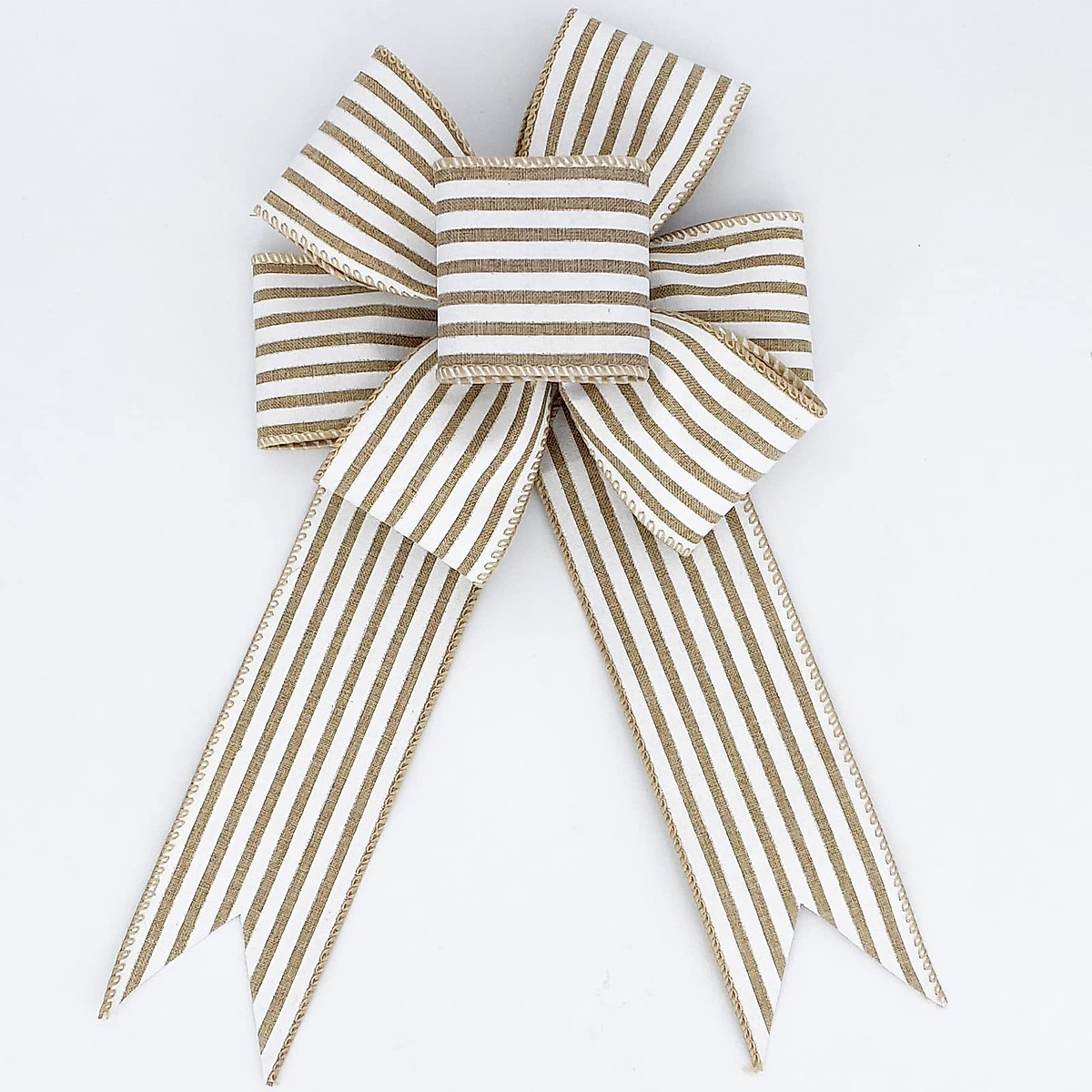 Leecogo Burlap Ribbon Wired,2 1/2”x10 Yard,White Stripe Rustic Ribbon for Easter, Christmas, Wreath, Spring, Summer, Wedding, Baby Shower, Birthday