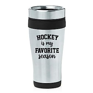 16oz Insulated Stainless Steel Travel Mug Coffee Mug Tumbler Hockey Is My Favorite Season, Hockey Gift, Hockey Mom (Black)
